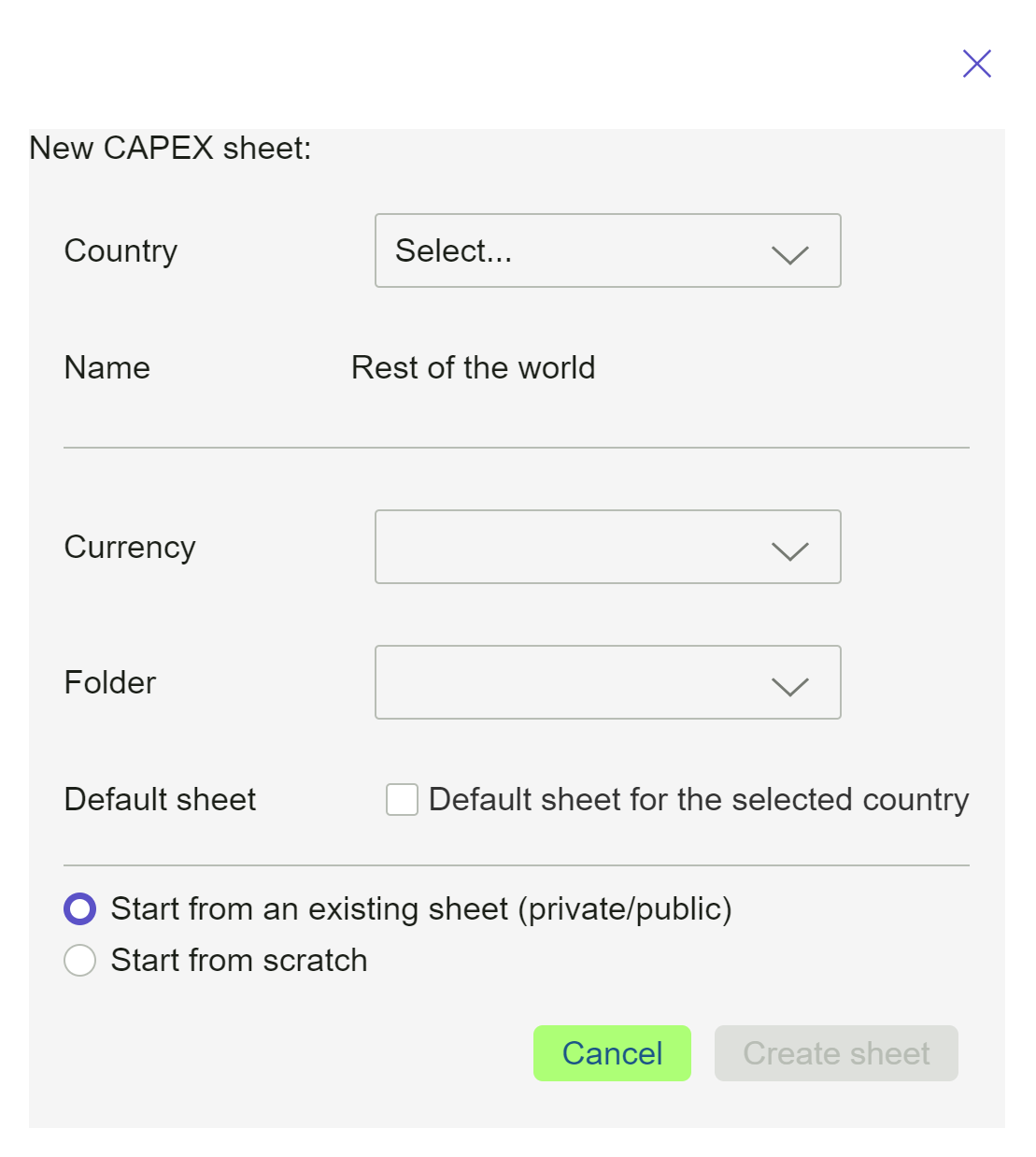 How to create a CAPEX template