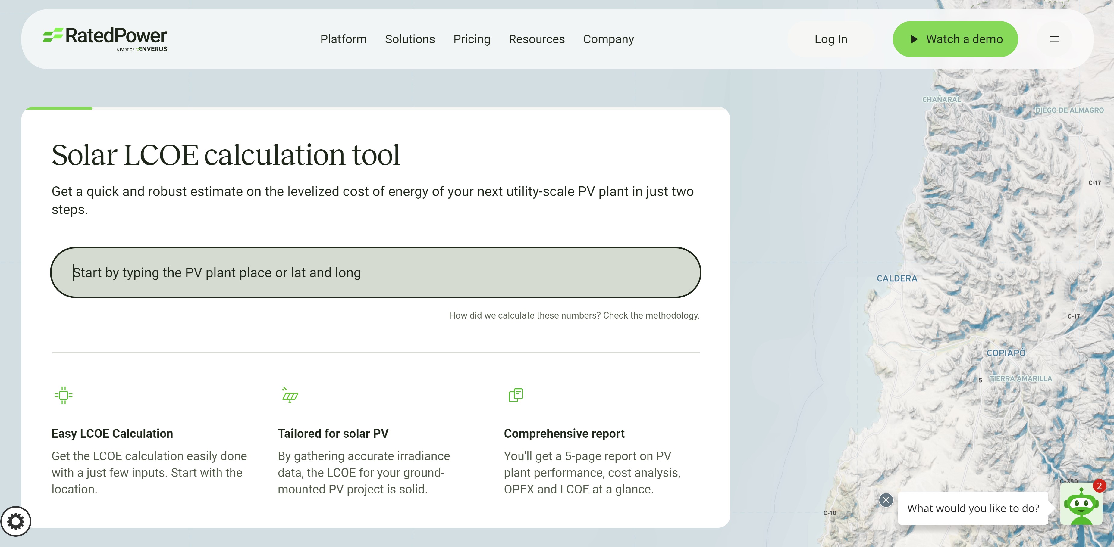 LCOE web calculator methodology
