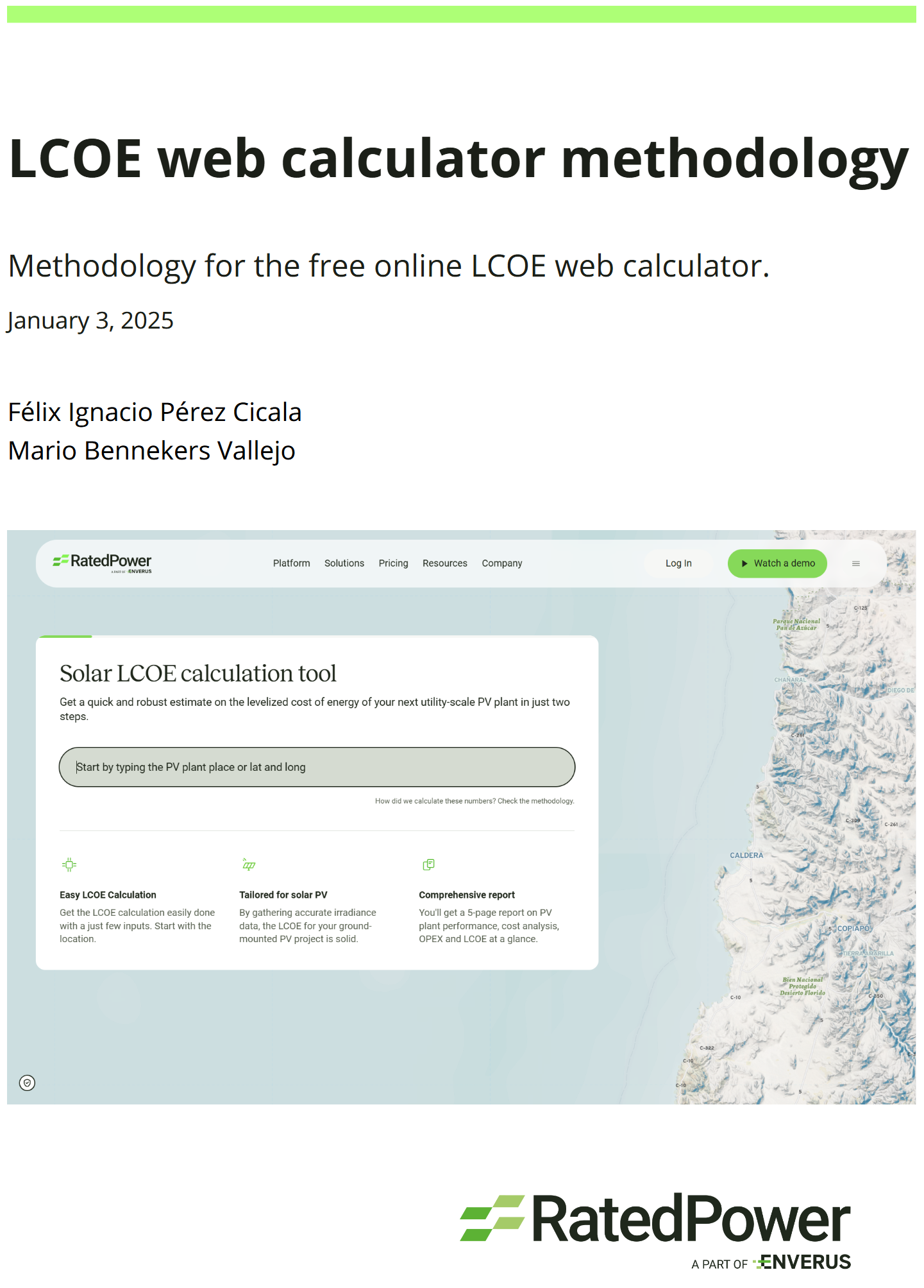 LCOE web calculator methodology