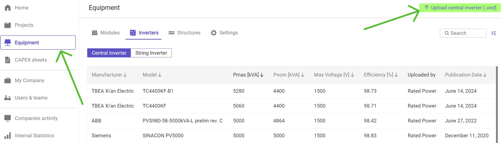 How to upload your own equipment - Modules and Inverters